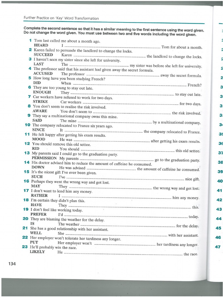 Further Practice On Key Word Transformation Comple PDF | PDF