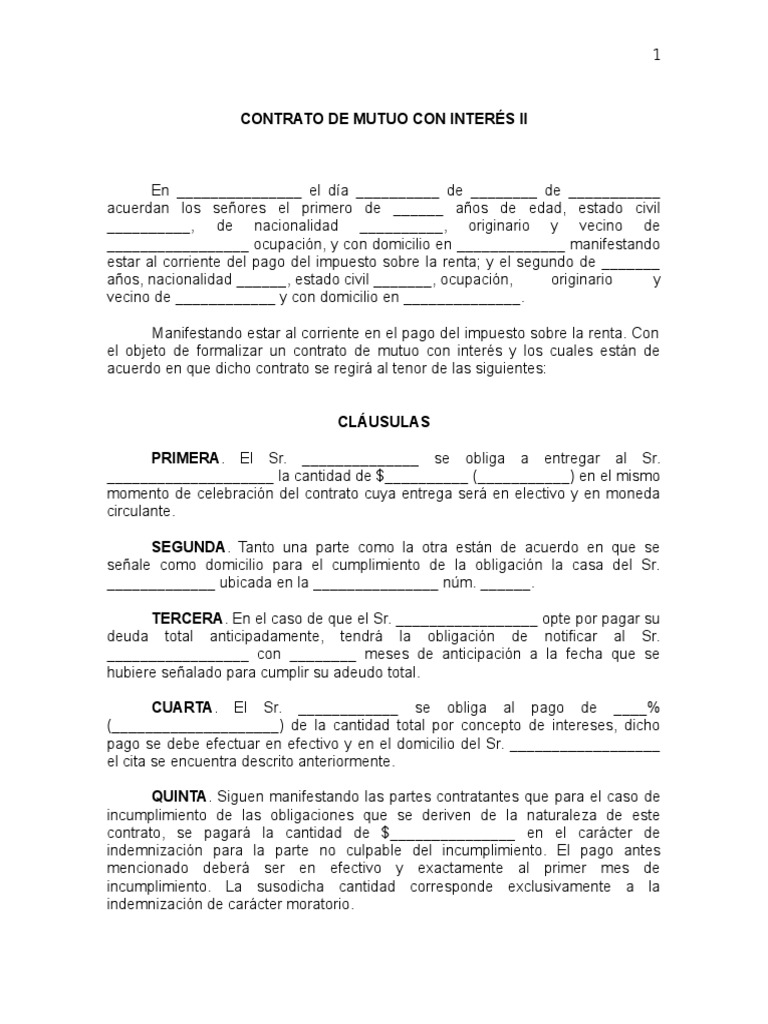 Contrato de Mutuo Con Interes II | PDF | Instituciones sociales ...