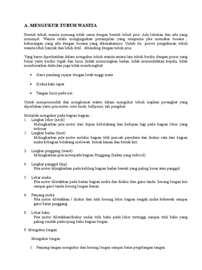 Pola Dasar Baju Wanita Dewasa | PDF