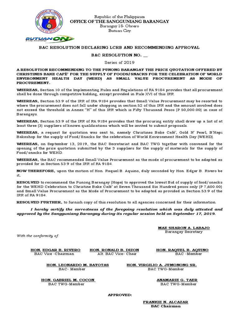 Bac Resolution New | PDF | Procurement | Government