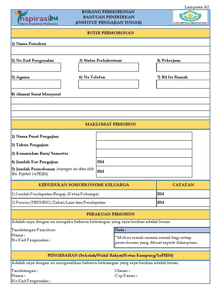 Borang Permohonan IPT | PDF