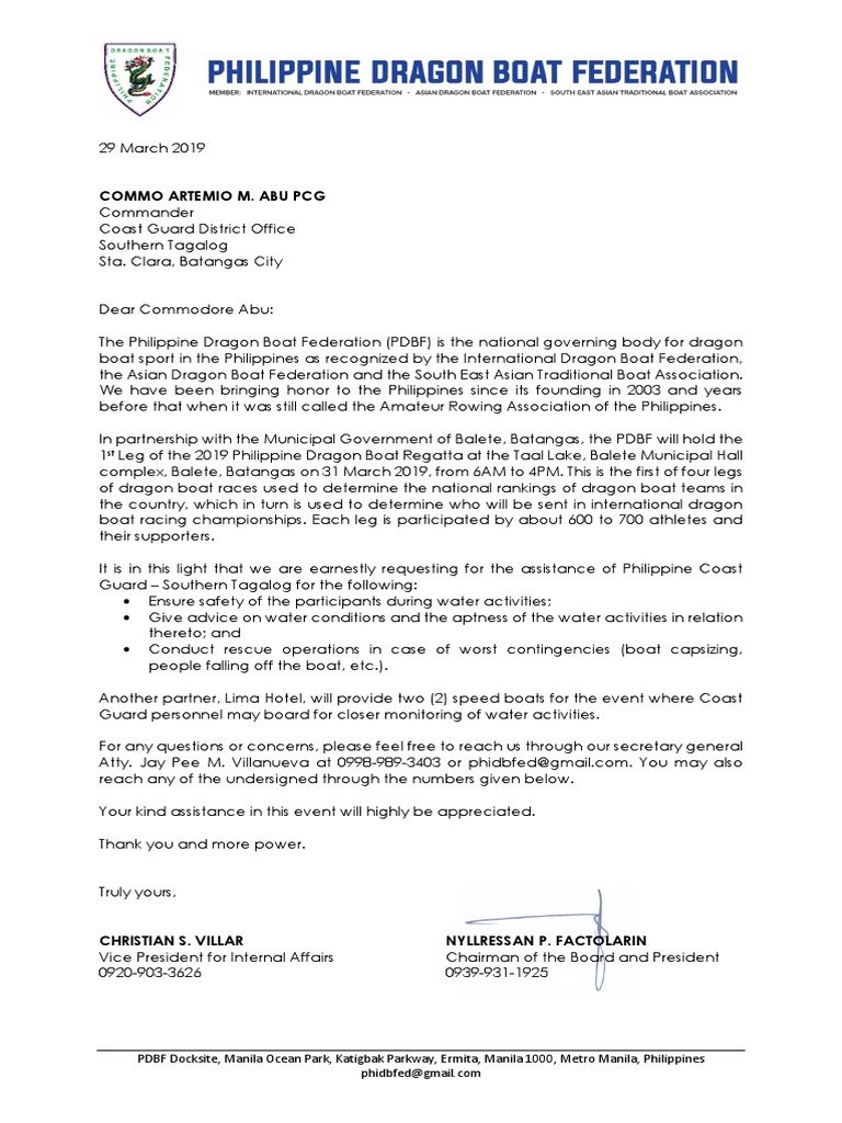 Request for Coast Guard Support at Regatta | PDF | Business | Travel