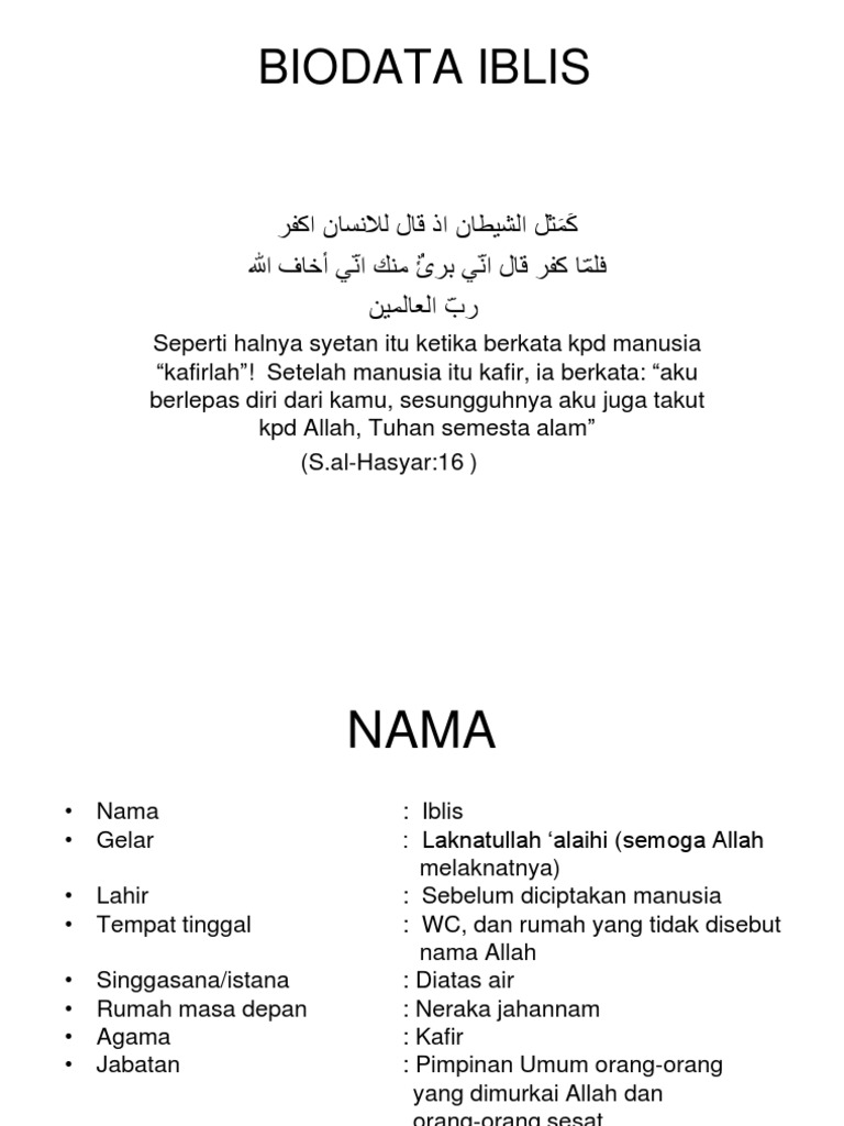 Biodata Iblis: Karakter dan Strategi | PDF | Agama & Spiritualitas