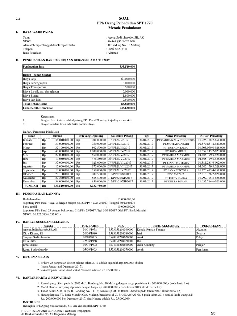 Soal Kasus SPT 1770 Pembukuan Fix | PDF