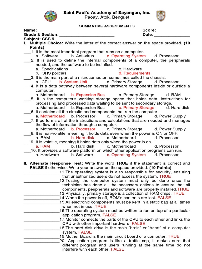 CSS 9 Summative Assessment 3 | PDF | Computer Data Storage | Computer ...