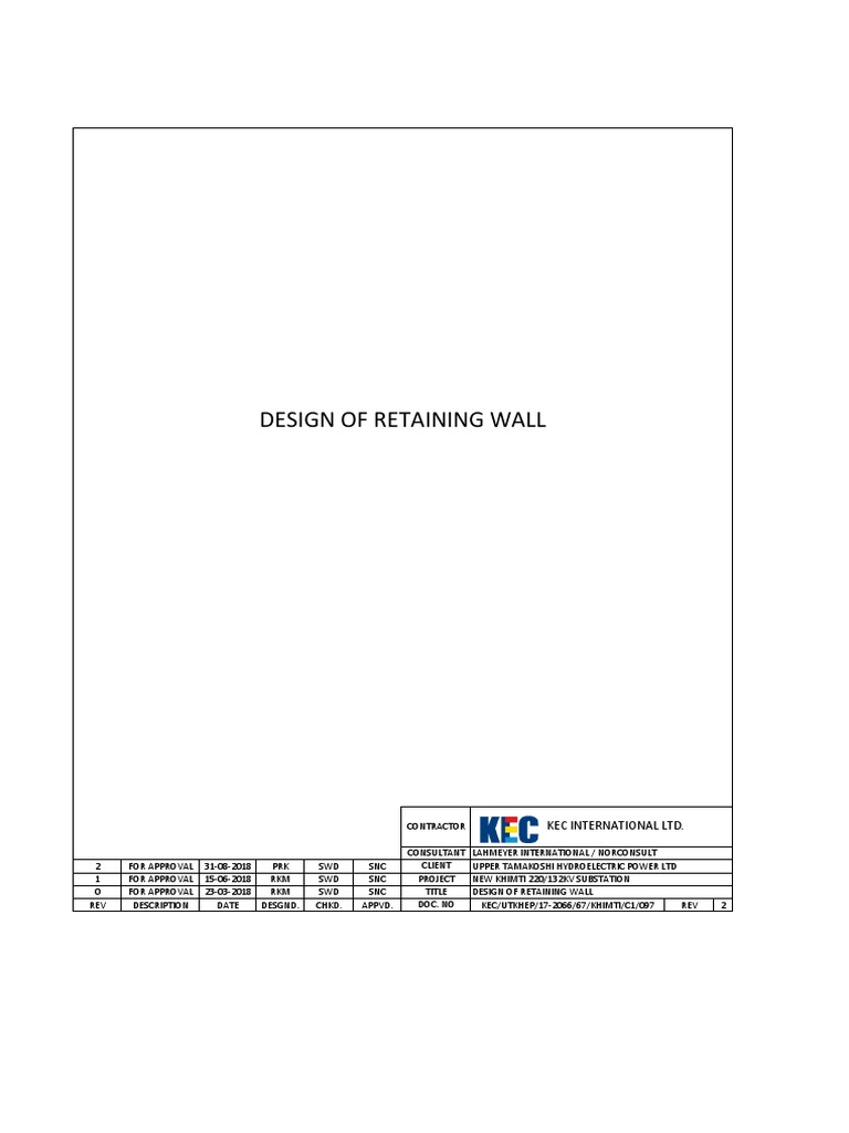 Design Report of Retaining Wall | PDF | Force | Building Engineering