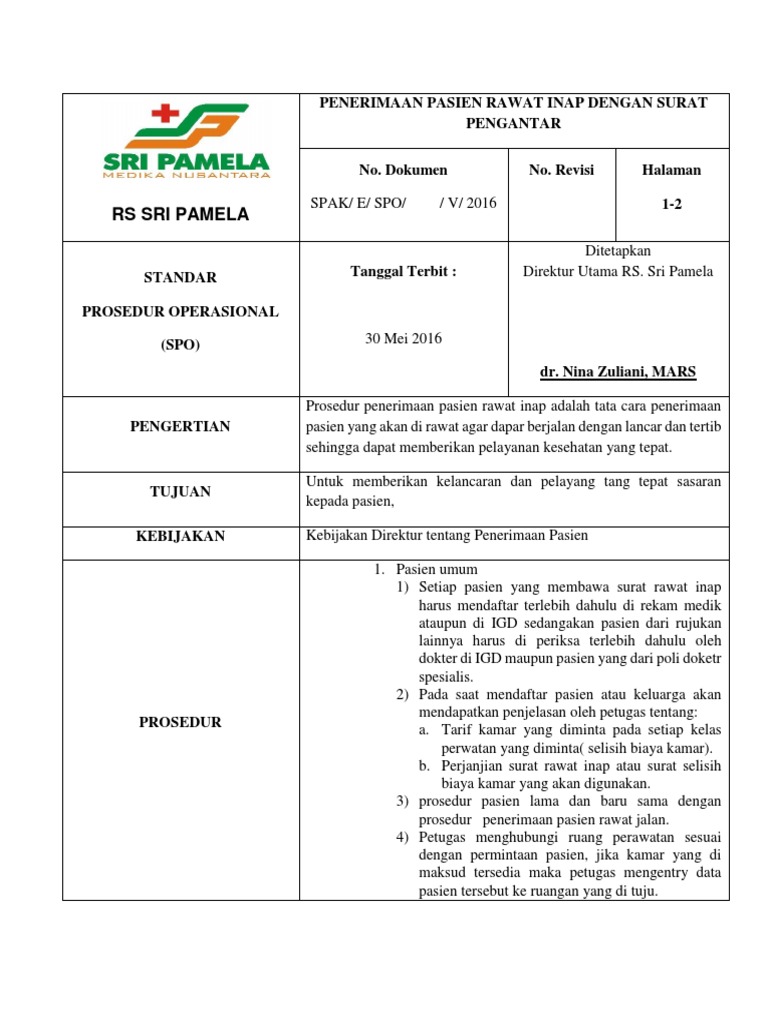 Spo - Penerimaan Pasien Rawat Inap Dengan Surat Pengantar | PDF | Sains ...