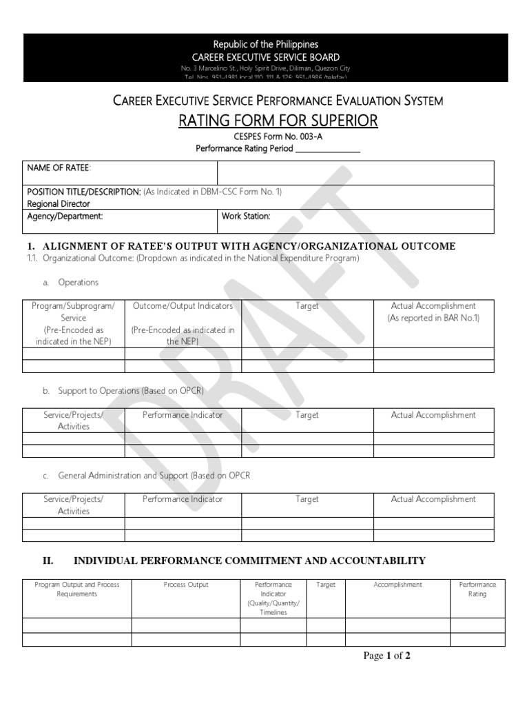 CESPES Form No. 003-A - PCRF 2 Blank | PDF | Performance Appraisal ...