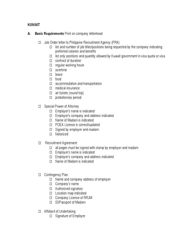 Basic Requirements | PDF | Kuwait | Travel Visa