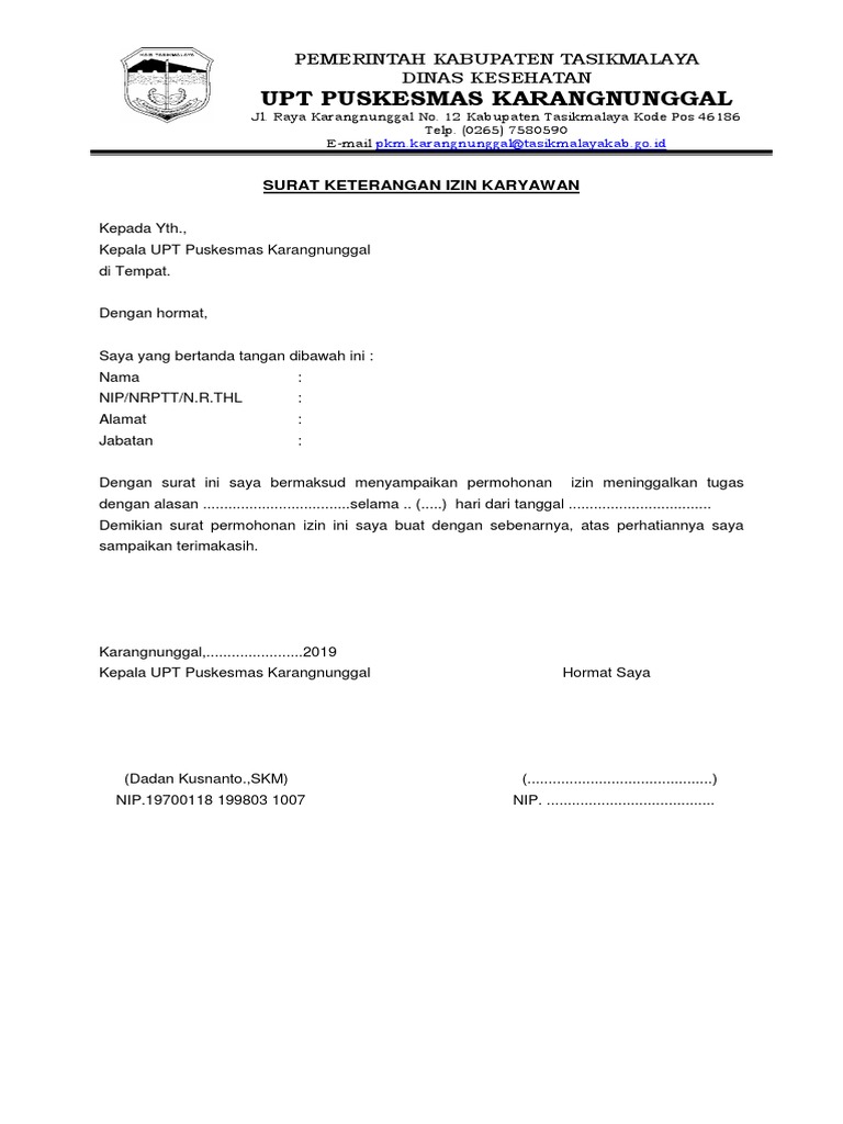 Contoh Surat Ijin Kerja | PDF