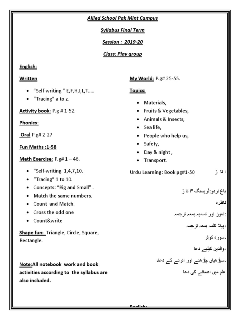 Allied School Pak Mint Campus Syllabus of P.G | PDF | Space | Geometric ...