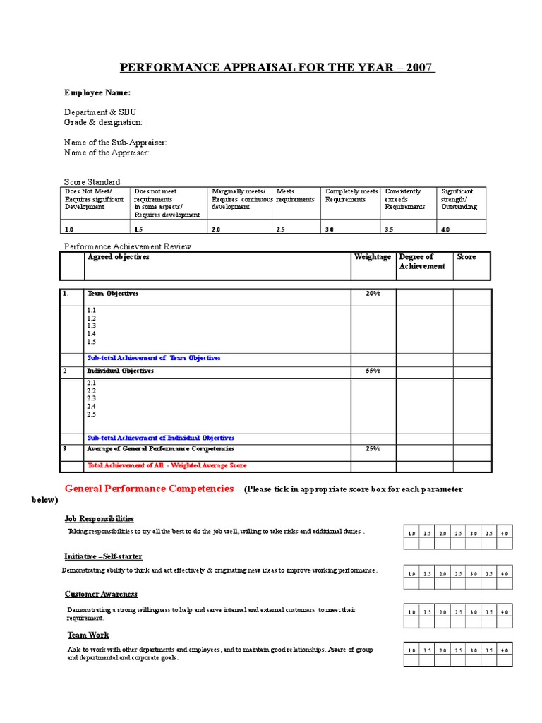 Performance Appraisal Form M03 Above 2007 | PDF | Performance Appraisal ...