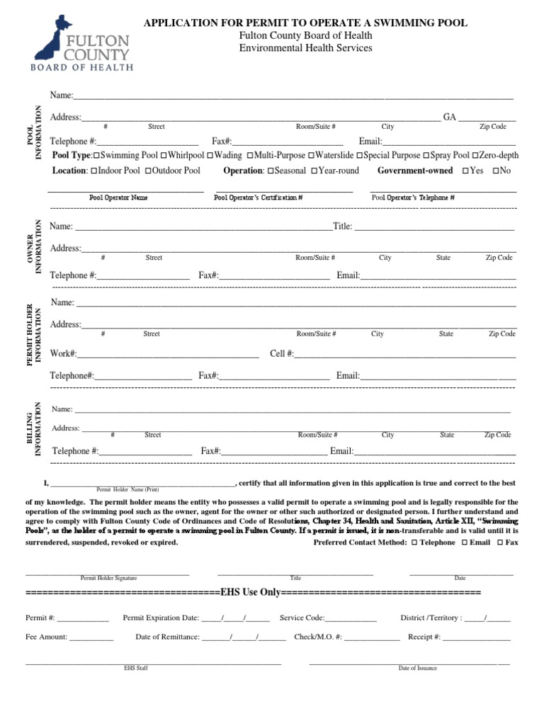 Permit Application Operate Swimming Pool | PDF | Swimming Pool | Business