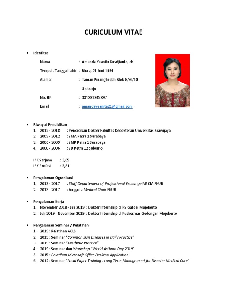 CURICULUM VITAE Amanda | PDF | Pengembangan Diri | Kesehatan Holistik