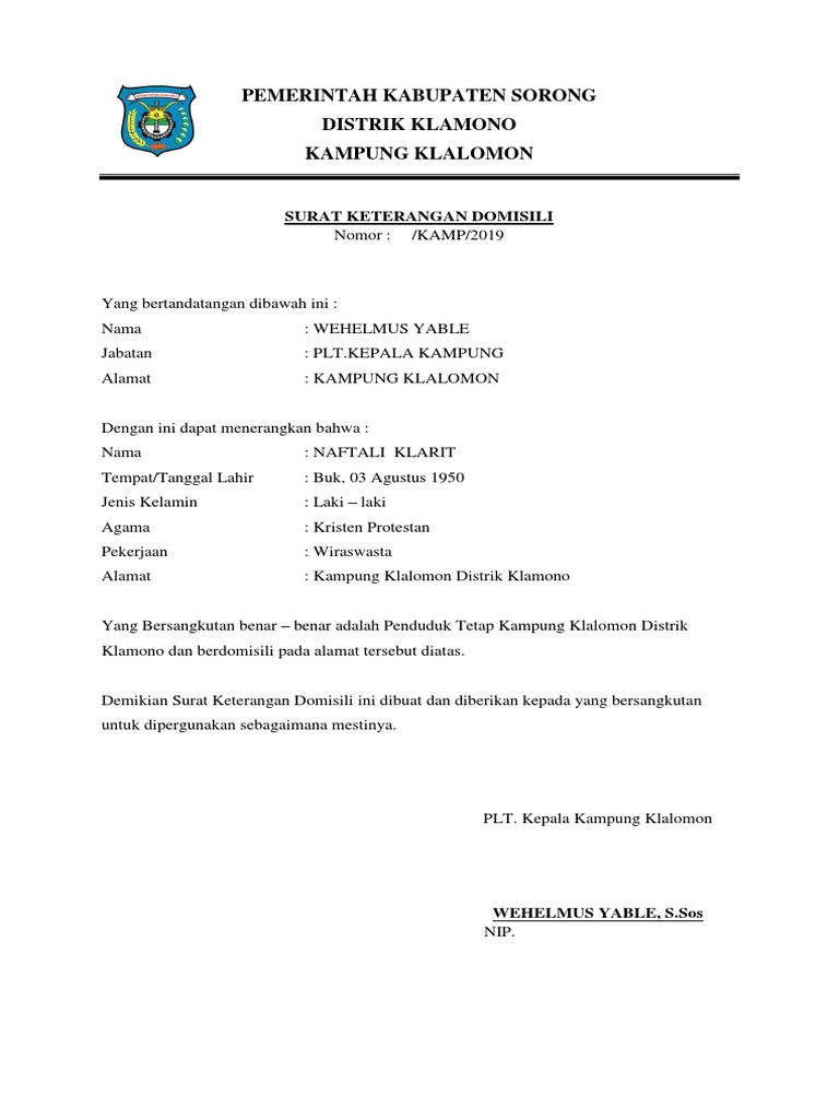 Surat Keterangan Domisili | PDF