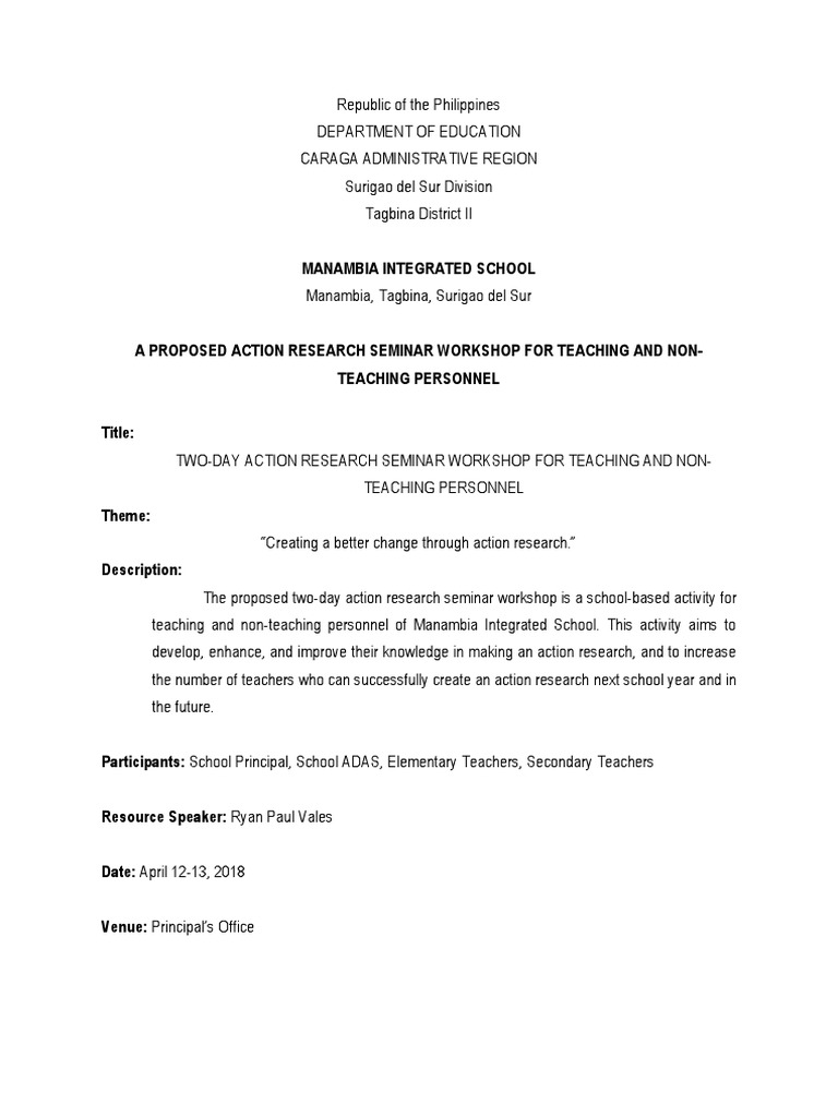 Training Proposal For Action Research Workshop | PDF | Action Research ...