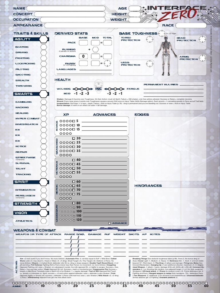 Interface Zero Character Sheet | PDF | Leisure | Sports