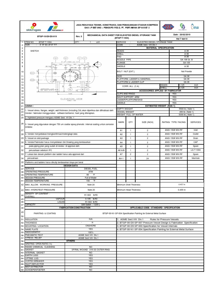 Elevated Diesel Storage Tank Specs | PDF | Mechanical Engineering | Nature