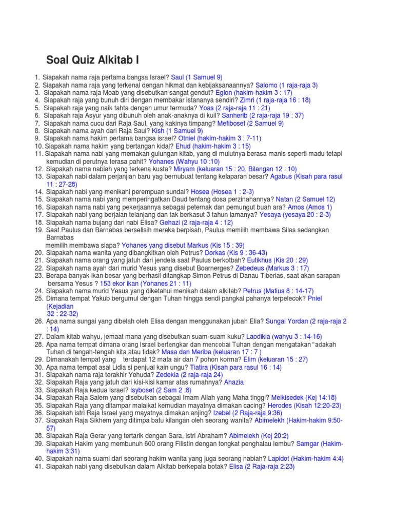 Soal Quiz Alkitab I-Ii | PDF