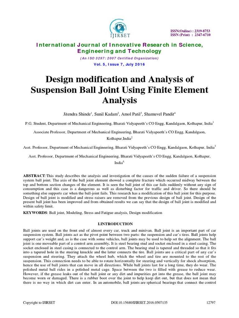 Ball Joint Design | PDF | Strength Of Materials | Fatigue (Material)