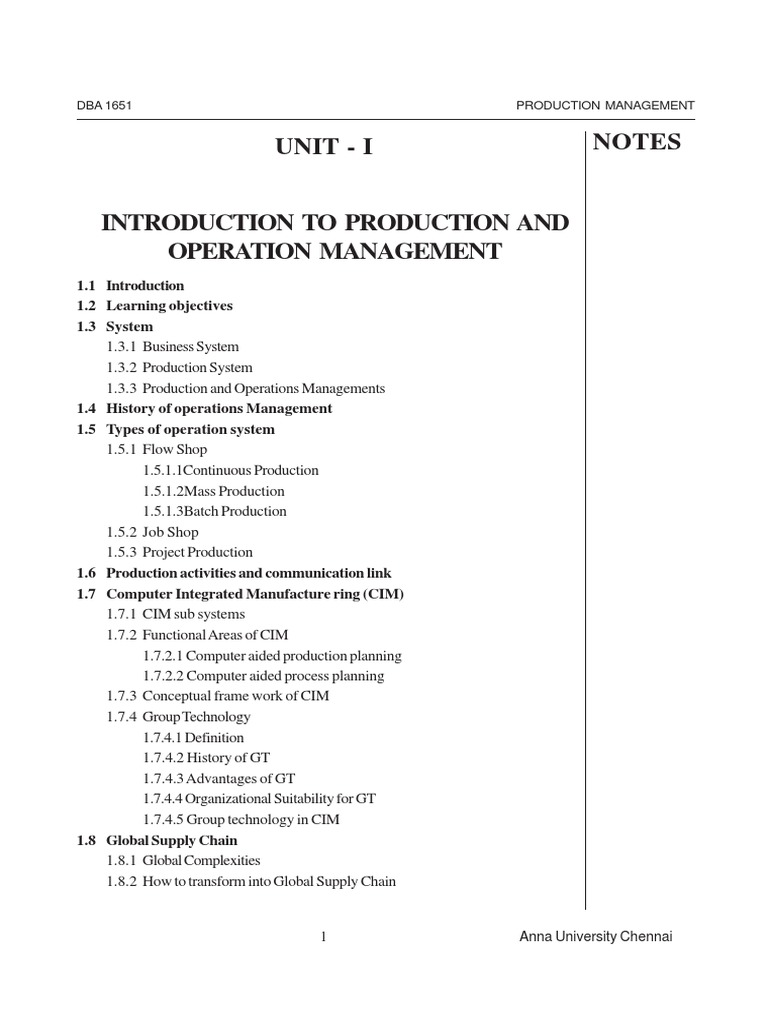 MBA Notes Production and Operation Management 1 PDF | PDF | Operations ...