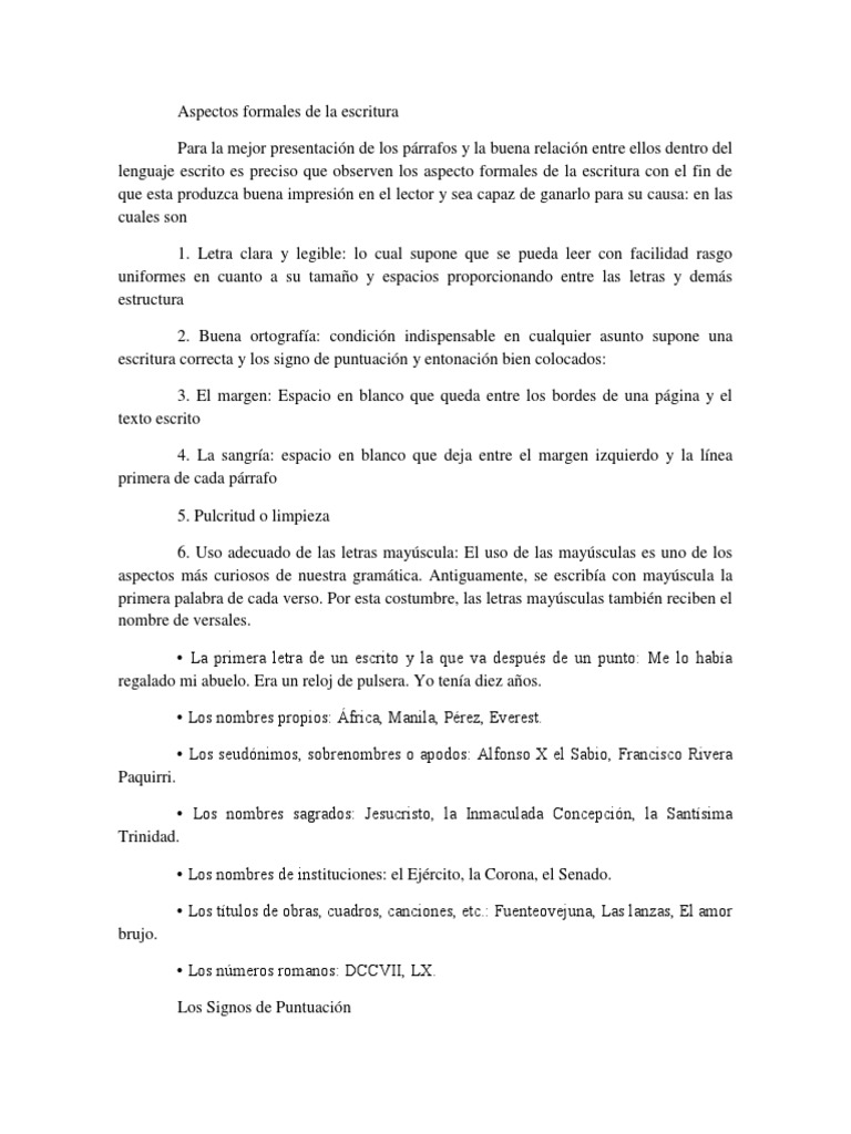 Aspectos Formales de La Escritura | Párrafo | Oración (Lingüística)