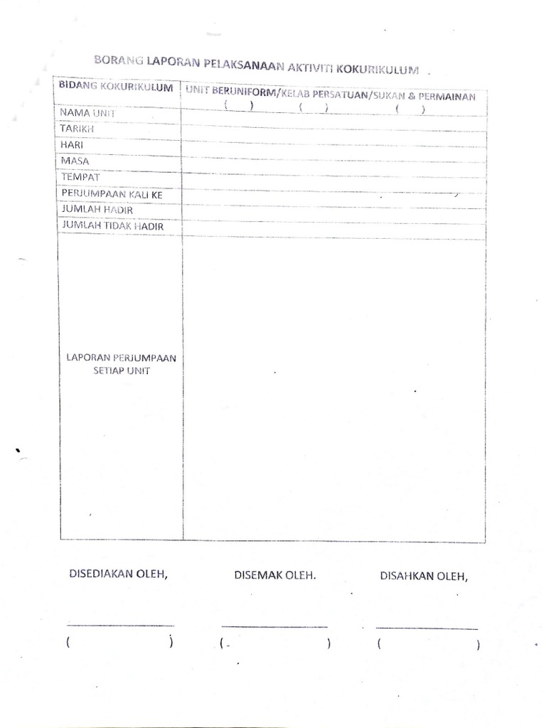 Borang Laporan Pelaksanaan Aktiviti Kokurikulum | PDF