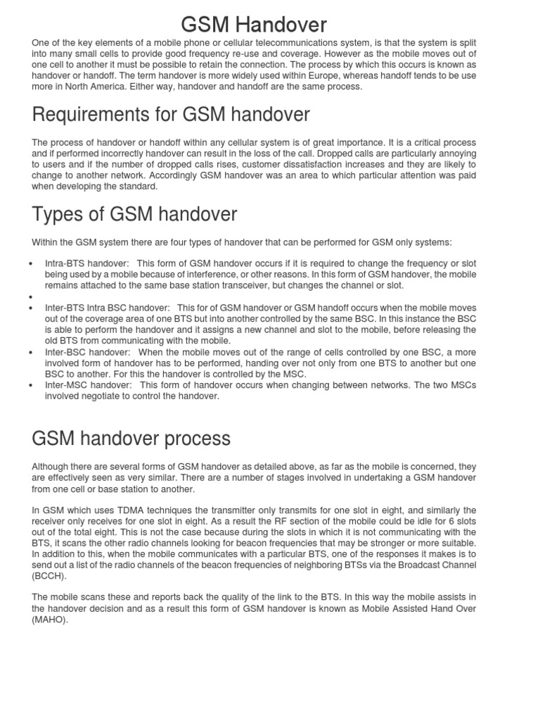 GSM Handover | PDF | Cellular Network | Gsm