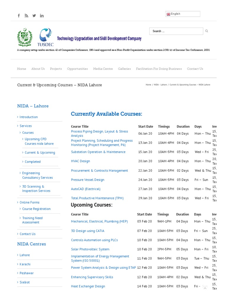 Technology Upgradation and Skill Development Company - TUSDEC - Current & Upcoming Courses ...