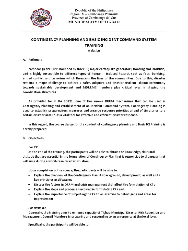 Training Design Contingency Planning and Ics | PDF | Incident Command ...