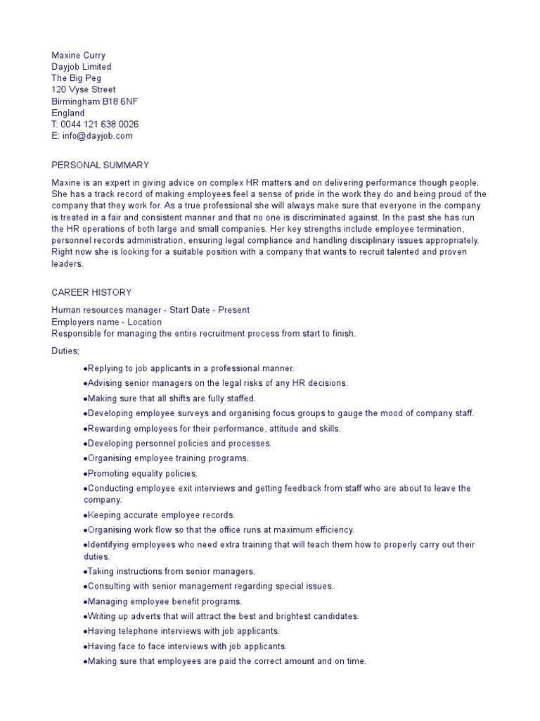 Senior HR Manager Resume | PDF | Human Resources | Employment