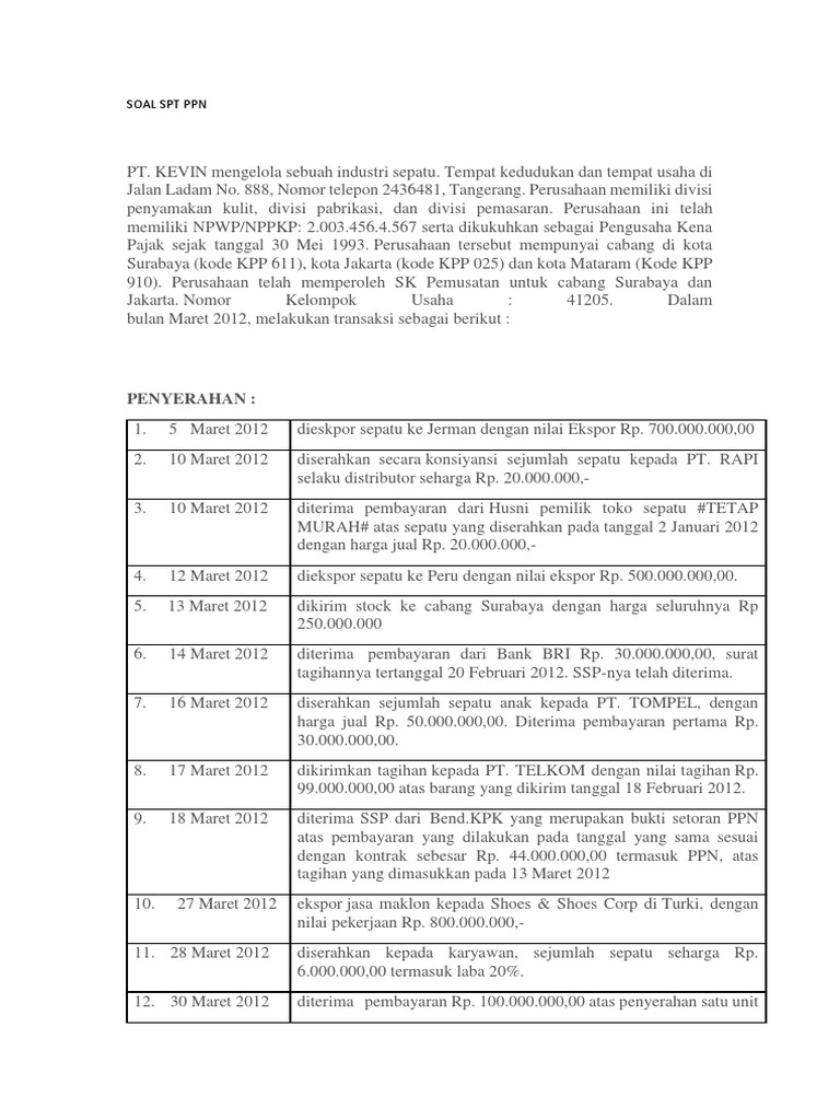 Soal SPT PPN | PDF | Bisnis
