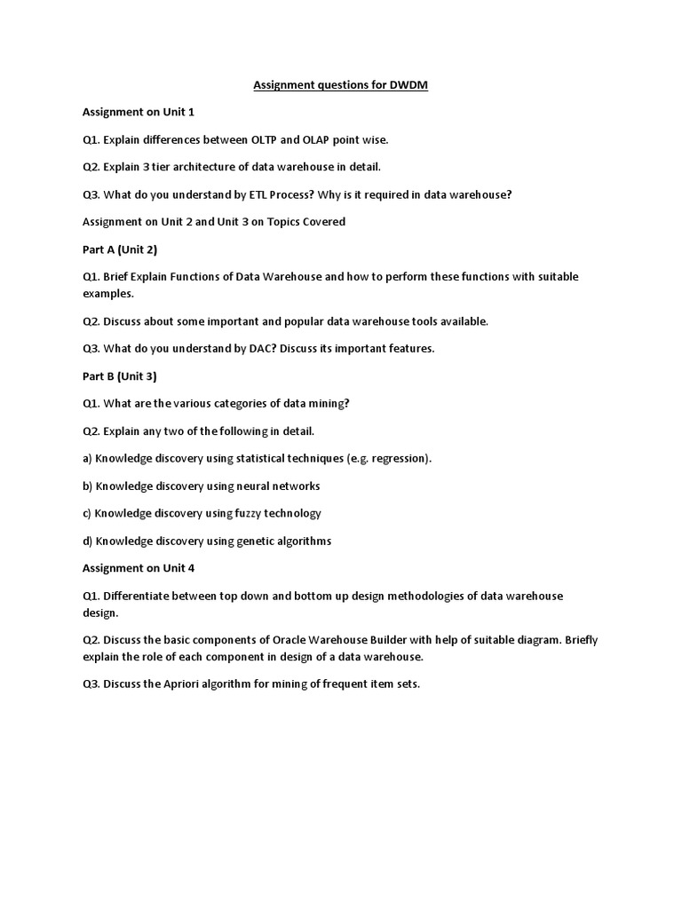 Assignment Questions For DWDM | PDF
