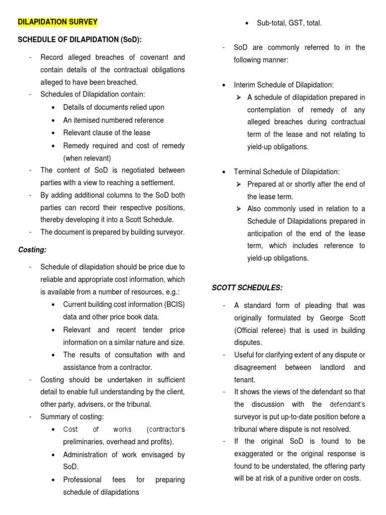 Dilapidation Survey | Download Free PDF | Leasehold Estate | Landlord