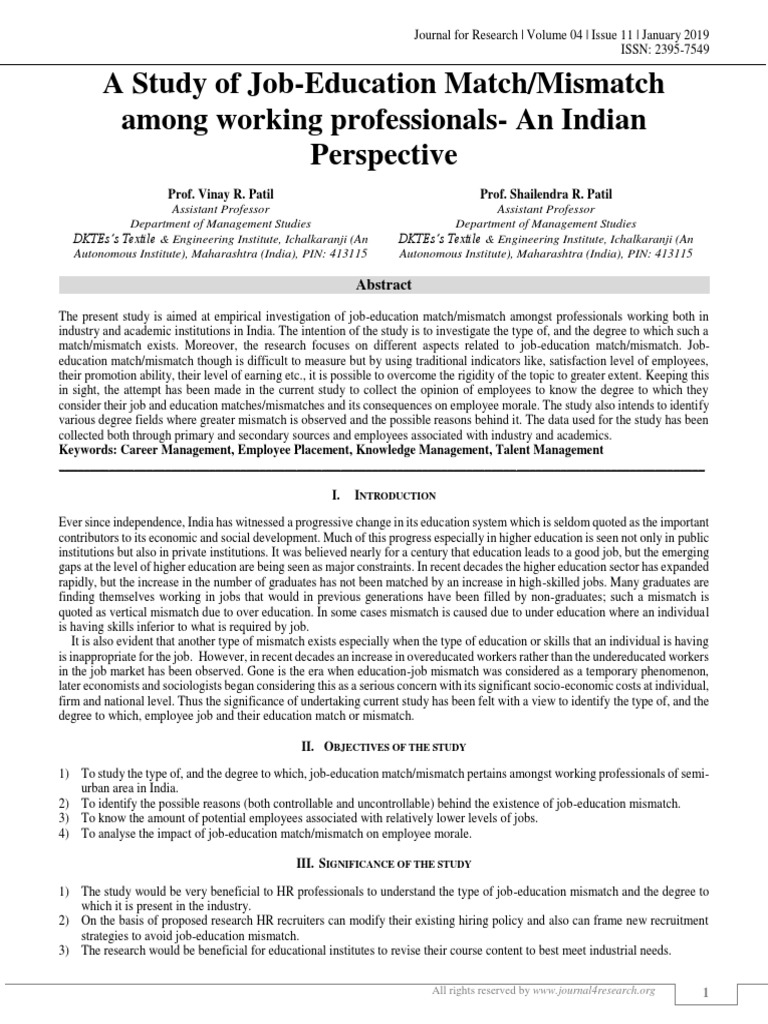 A Study of Job-Education Match Mismatch PDF | PDF | Sampling ...