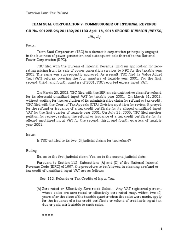 Team Sual Corporation v. CIR | PDF | Tax Credit | Value Added Tax