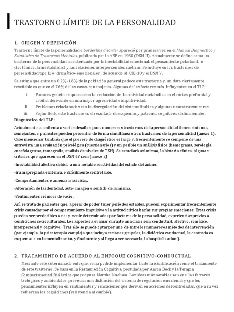 TLP | PDF | Trastorno límite de la personalidad | Manual Diagnóstico y Estadístico de los ...