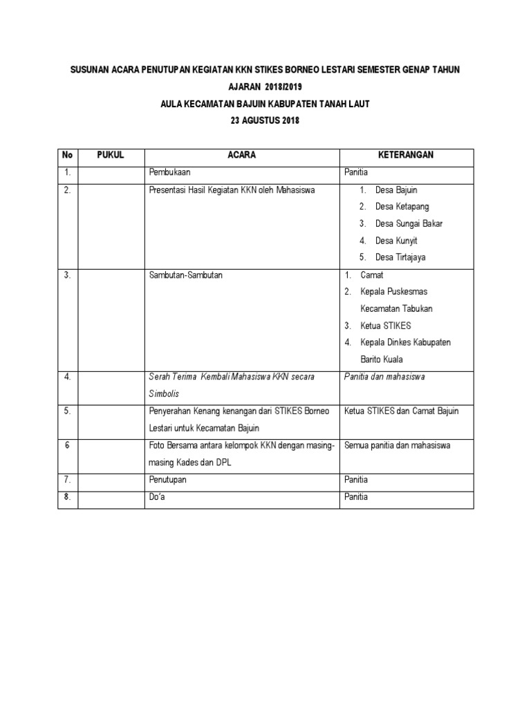Susunan Acara KKN | PDF