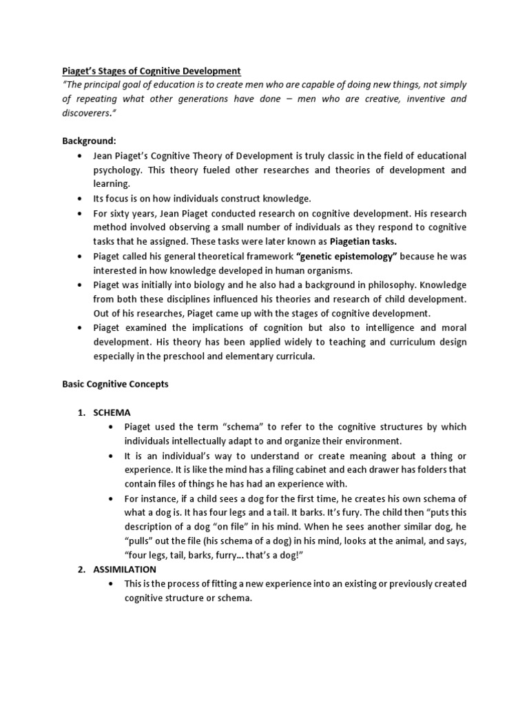 Handout-Jean Piaget | Download Free PDF | Schema (Psychology ...