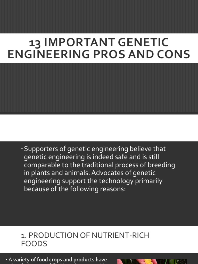 13 Important Genetic Engineering Pros and Cons | PDF | Genetic ...