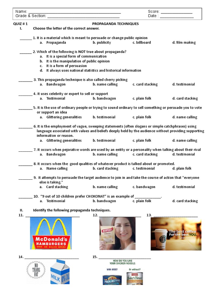 QUIZ Propaganda Techniques | PDF | Propaganda | Persuasion