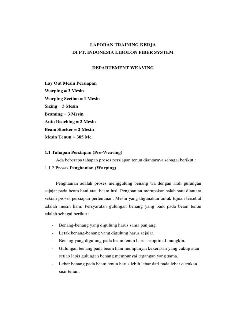 Proses Warping, Sizing, Beaming | PDF