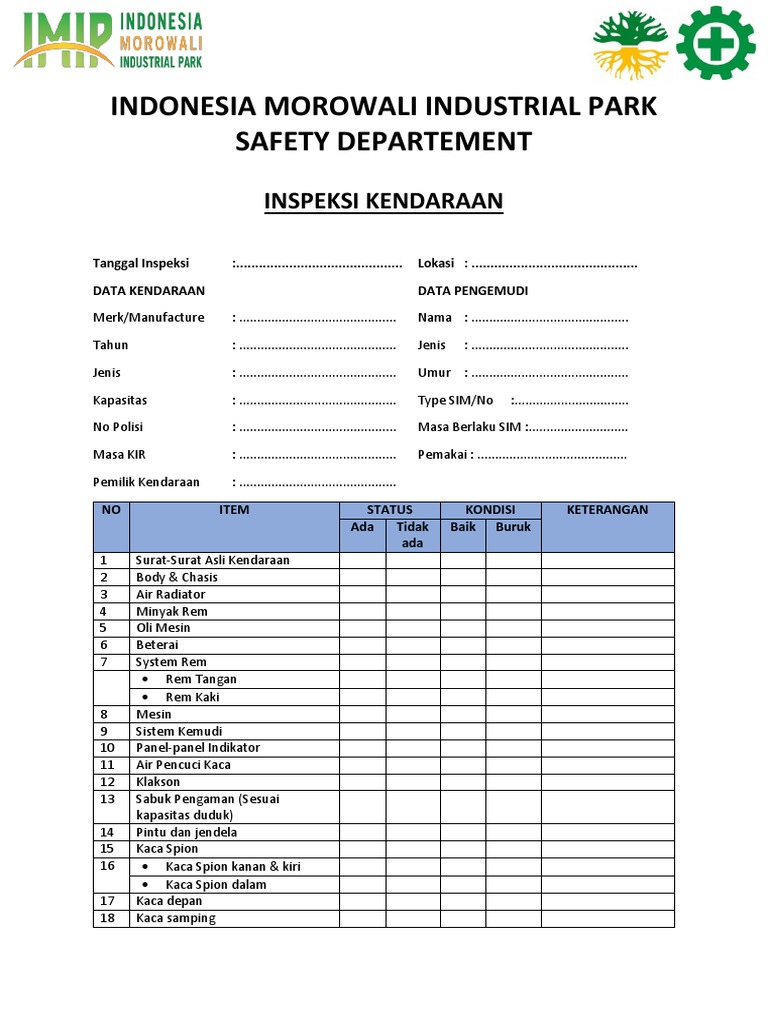 Checklist Inspeksi Kendaraan | PDF