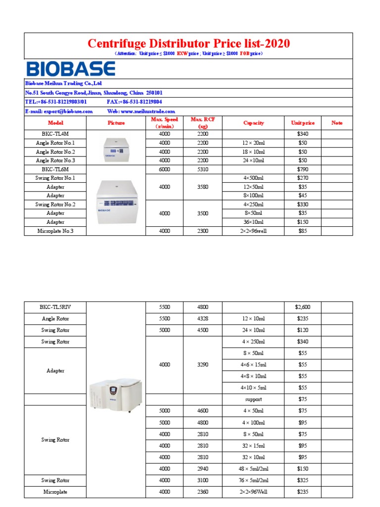 Centrifuge-Distributor Price List 2020 PDF | PDF | Phases Of Matter ...