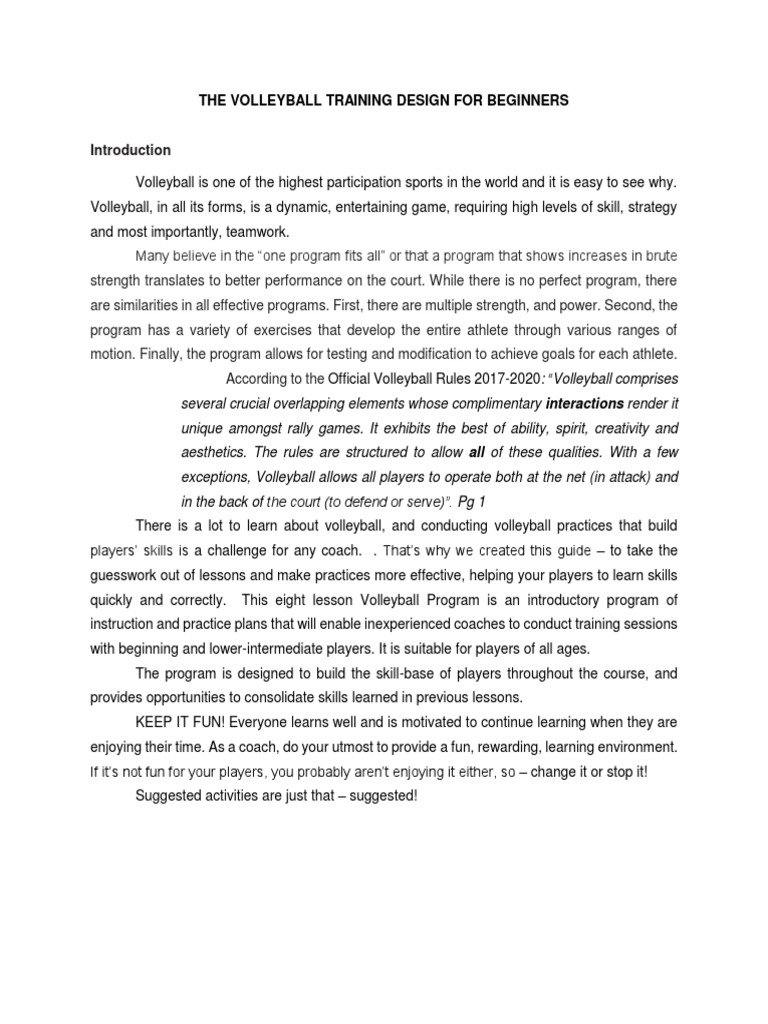 The Volleyball Training Design For Beginners | PDF | Volleyball | Pedagogy