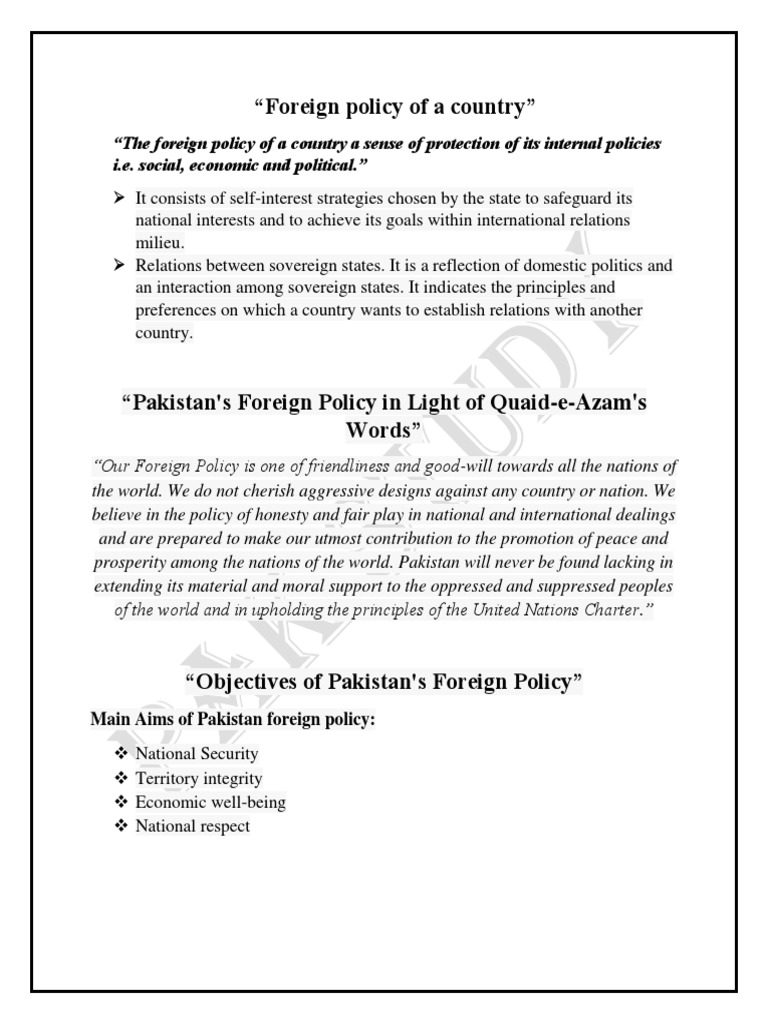 Objectives of Foreign Policy of Pakistan | PDF | Non Aligned Movement ...