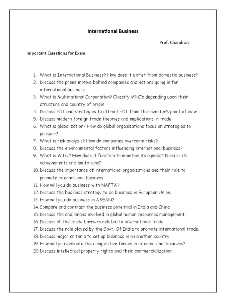 Key Questions on International Business Exam | PDF | Business