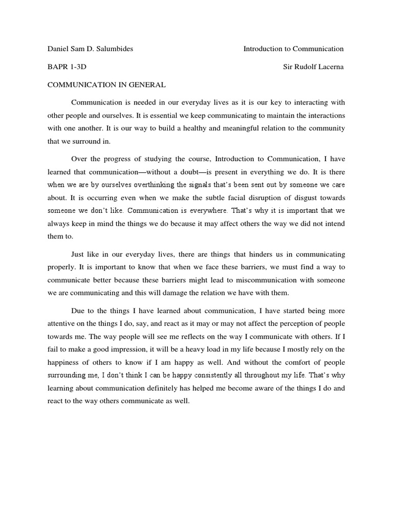 Intro To Comm - Sam | PDF | Interpersonal Communication | Communication