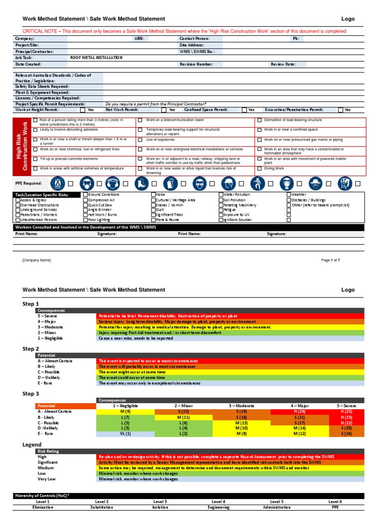 Master Builders SA - Safe Work Method Statement - Roof Metal ...