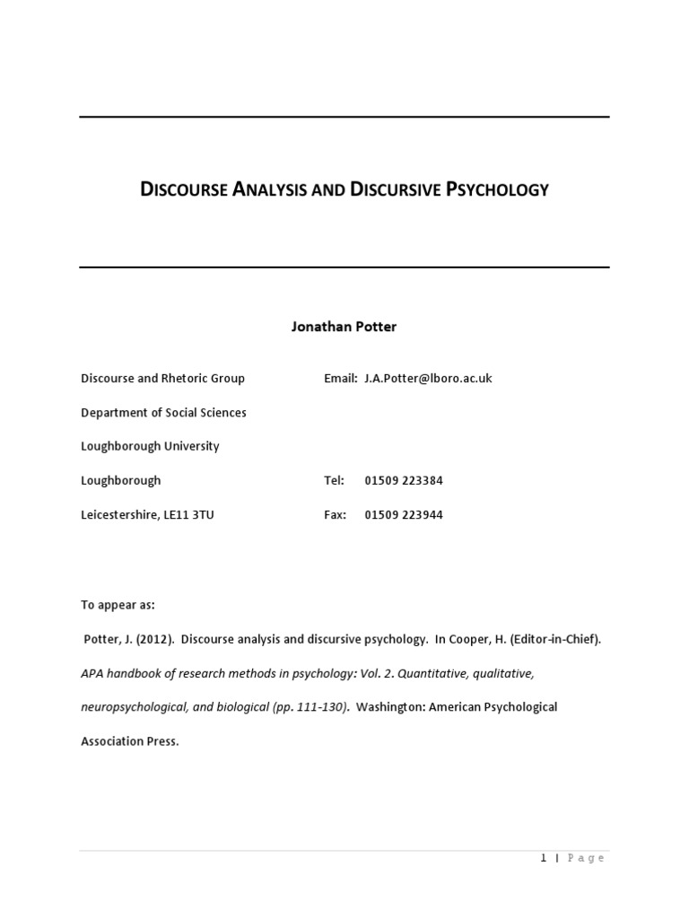 Potter - J. - 2012 - Discourse - Analysis - and Discursive Psychology ...